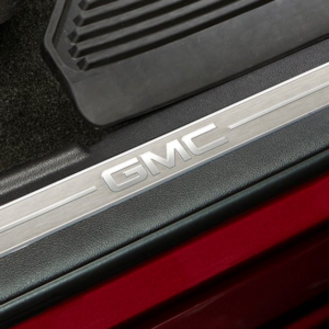 GMC Front Door Sill Plates with Jet Black Surround and GMC Logo 23114162 GMC Accessories