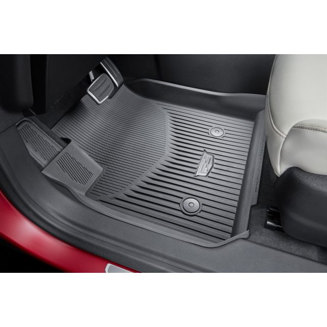 Cadillac Accessories First and Second Row Premium All Weather Floor Liners in Jet Black with Cadillac Logo