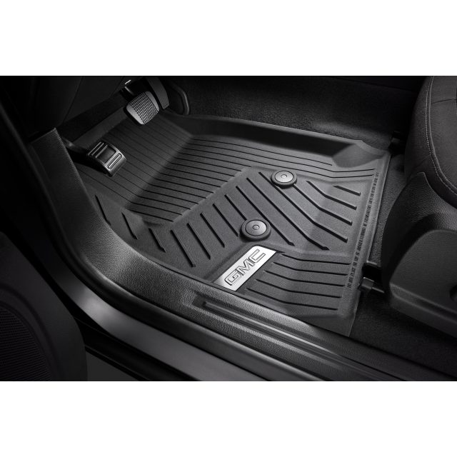 GMC Accessories First Row Premium All Weather Floor Liners in Jet Black with Chrome GMC Logo